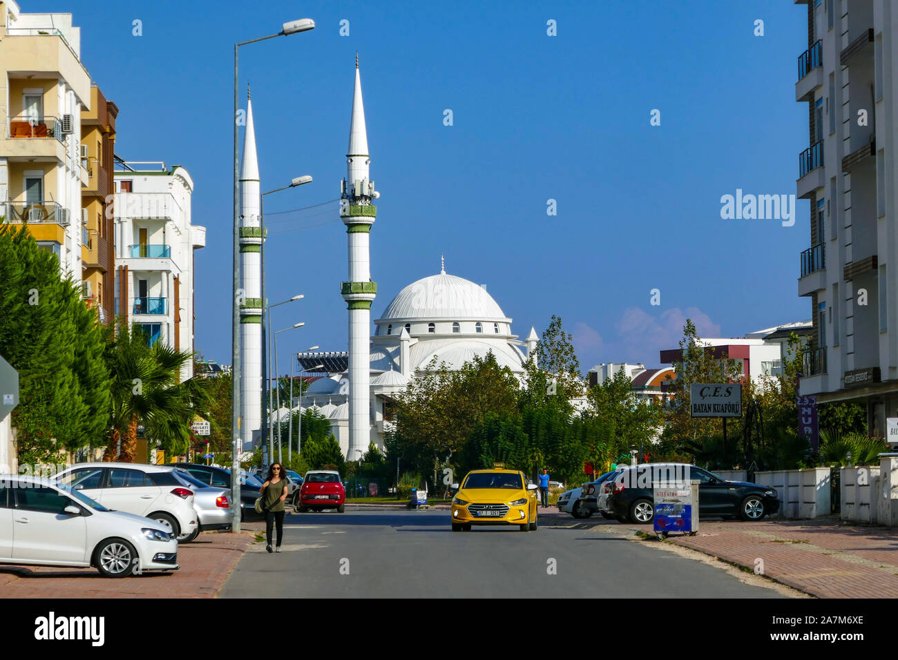 Mosque with minarets, Antalya, Konyaalti, Turkish holiday destination ...
