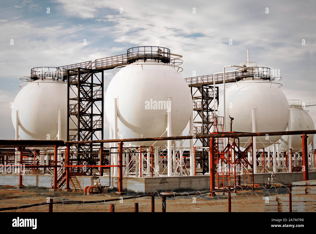 Ball tanks for liquefied petroleum gases. Close-up Stock Photo - Alamy