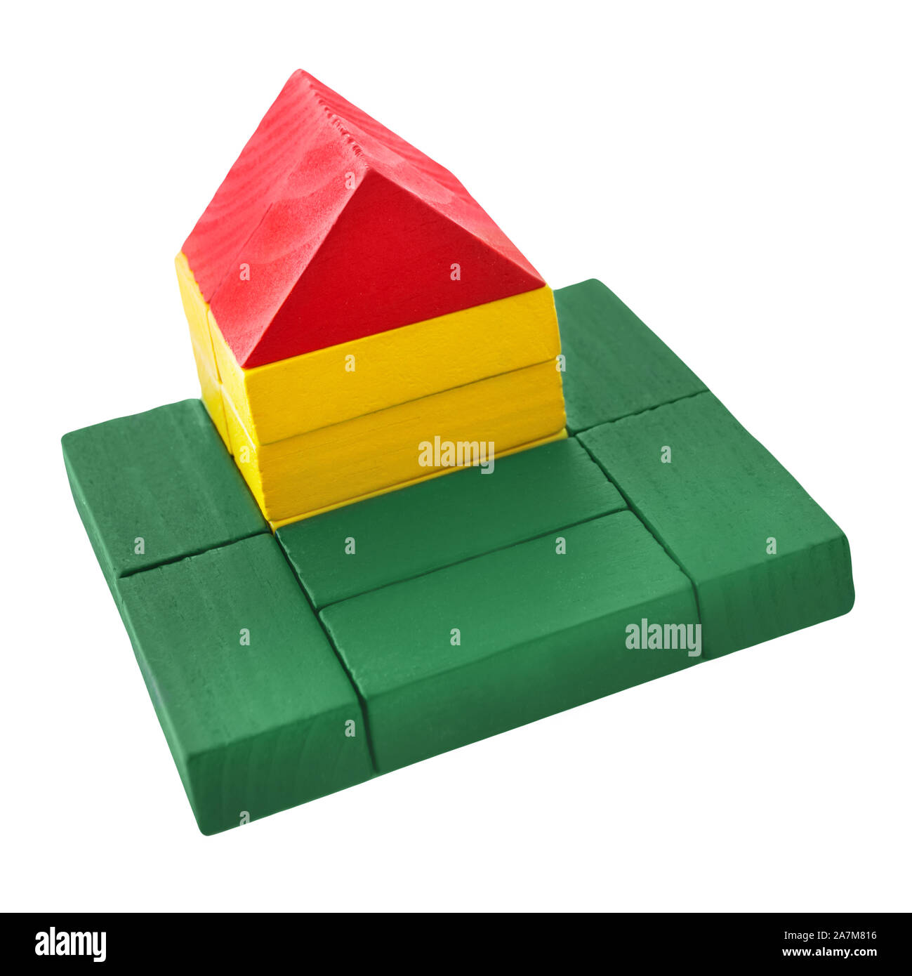 House building wooden bricks on white background Stock Photo - Alamy