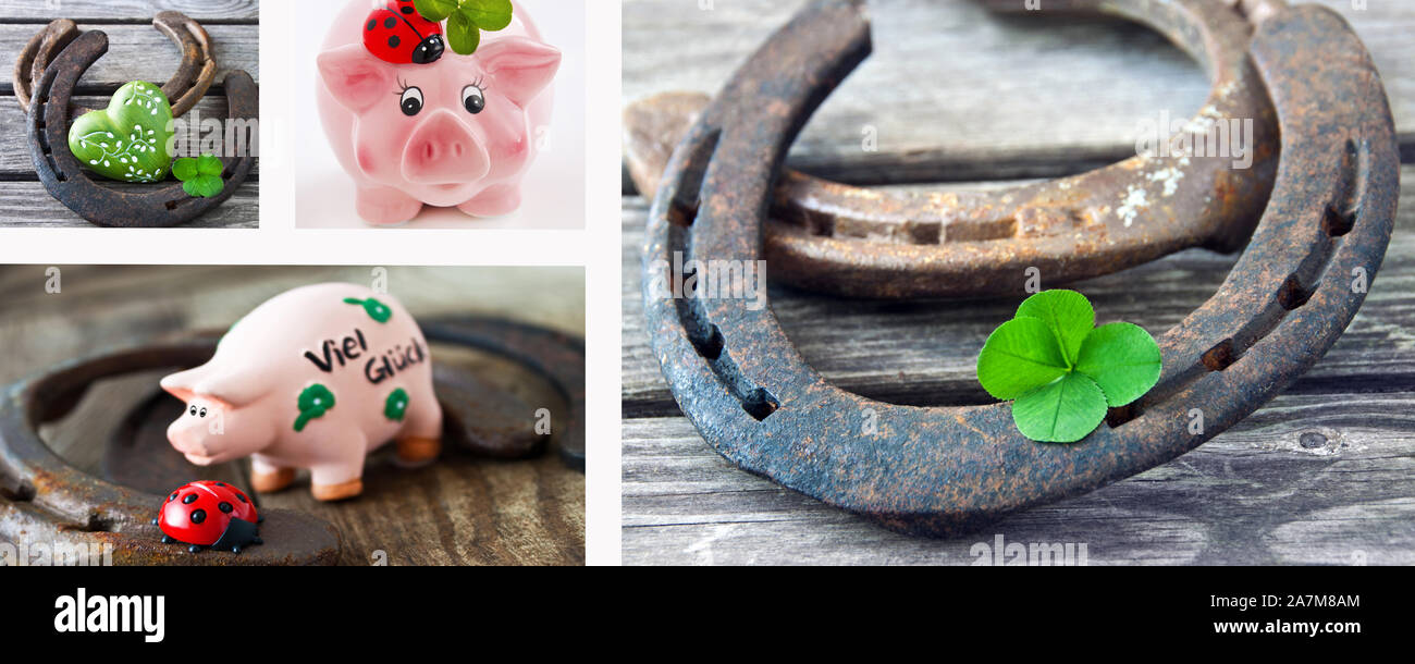 Concept luck collage as background banner Stock Photo - Alamy