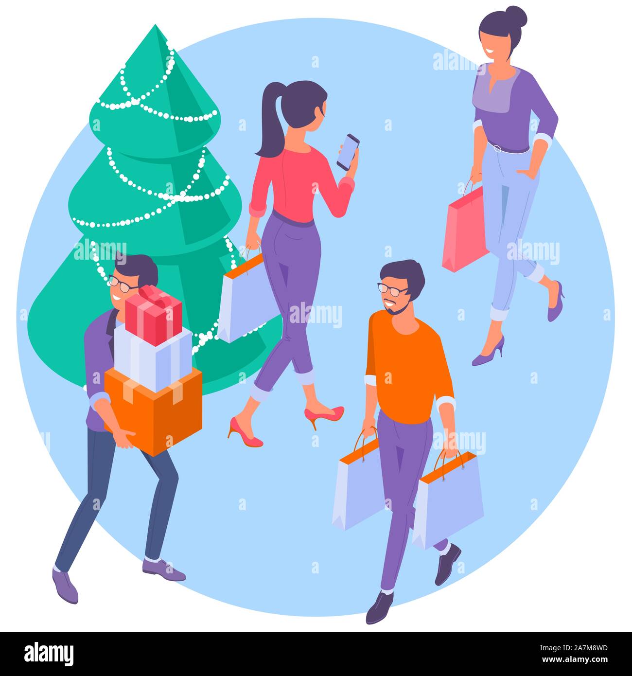 People Christmas Shopping Clipart