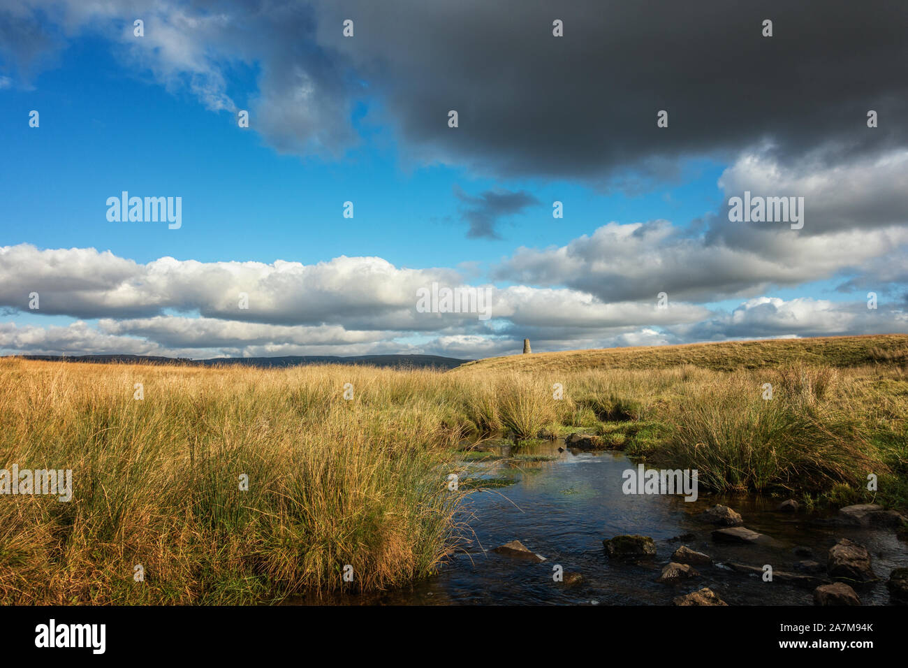 UK landscape: Malham Moor smelt mill chimney, Yorkshire Dales Stock ...