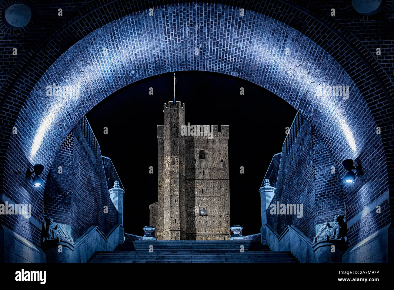 The stairs and terrace that lead up to the medieval keep called karnan ...