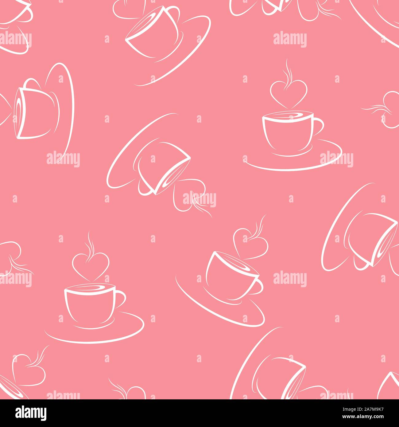 Seamless pattern with coffee or tea Cup and heart Perfect for textiles ...