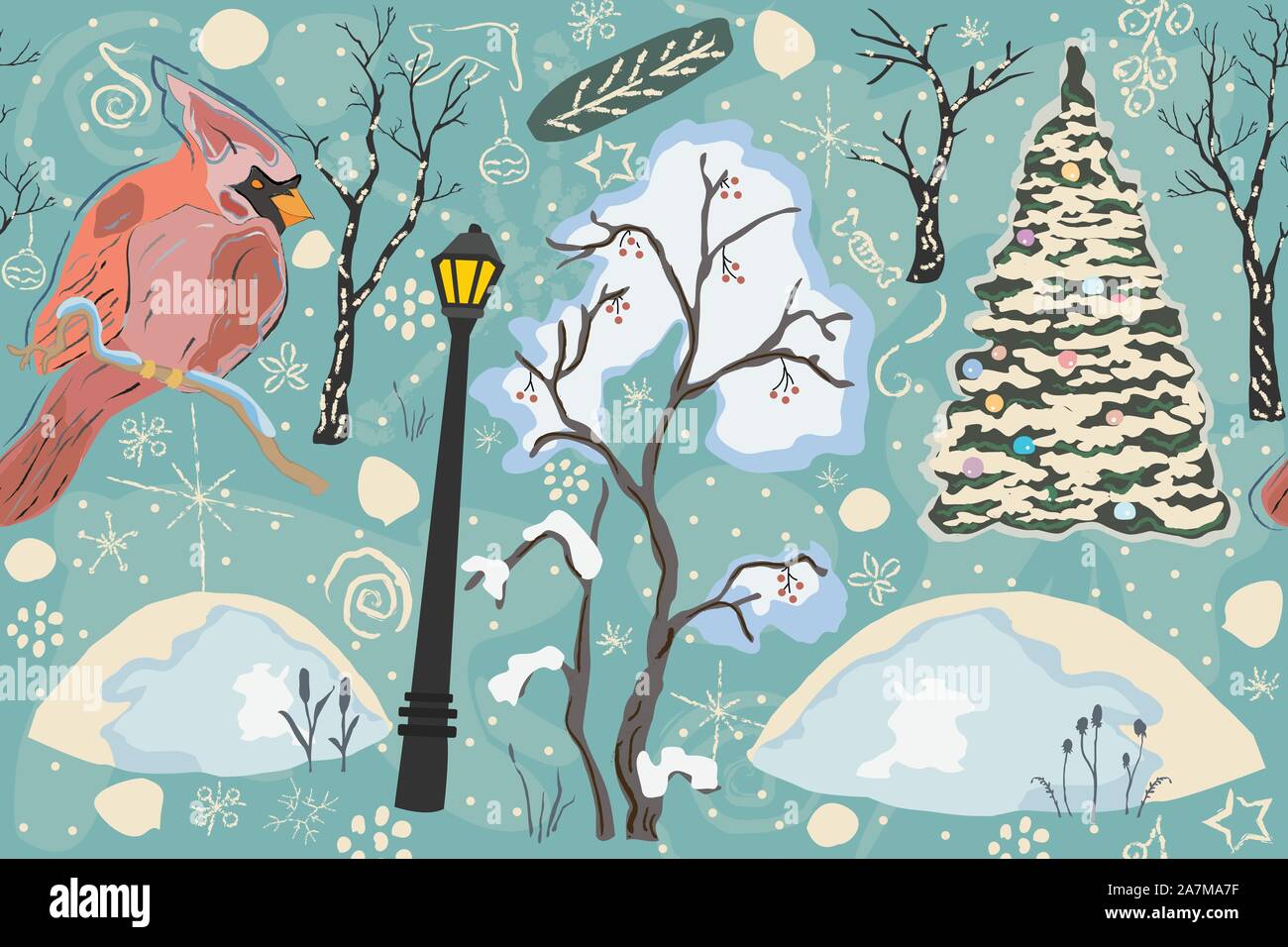 Cute Cardinal in Woodland/Forest. Merry Christmas/Winter Collection ...