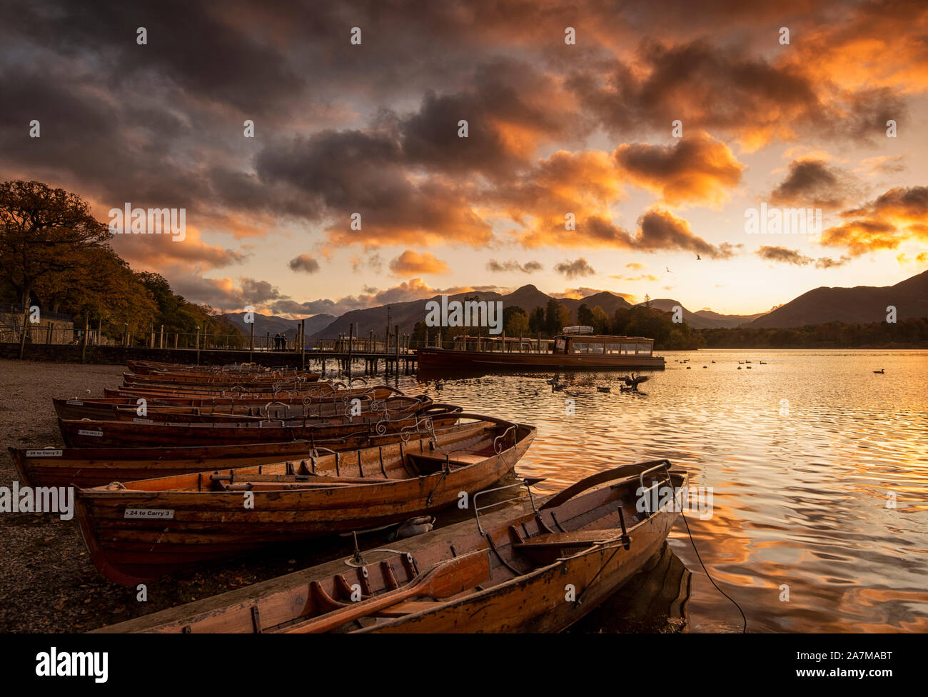 Sunset at Derwentwater in the Lake District, Cumbria England UK Stock ...