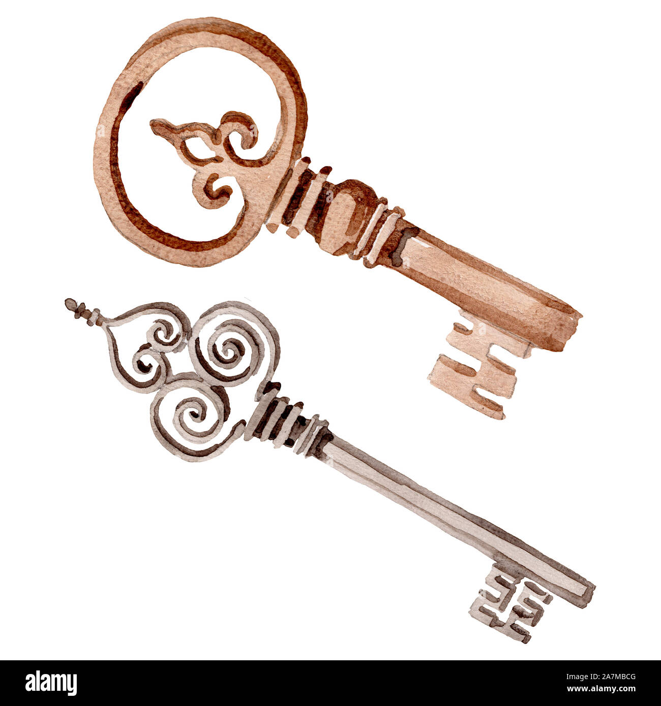 Isolated old key illustration element. Watercolor background ...