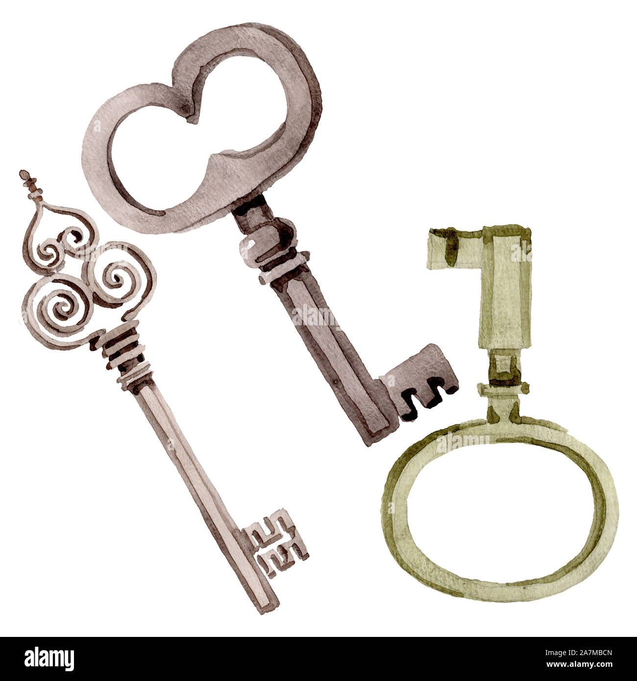 Isolated old key illustration element. Watercolor background ...