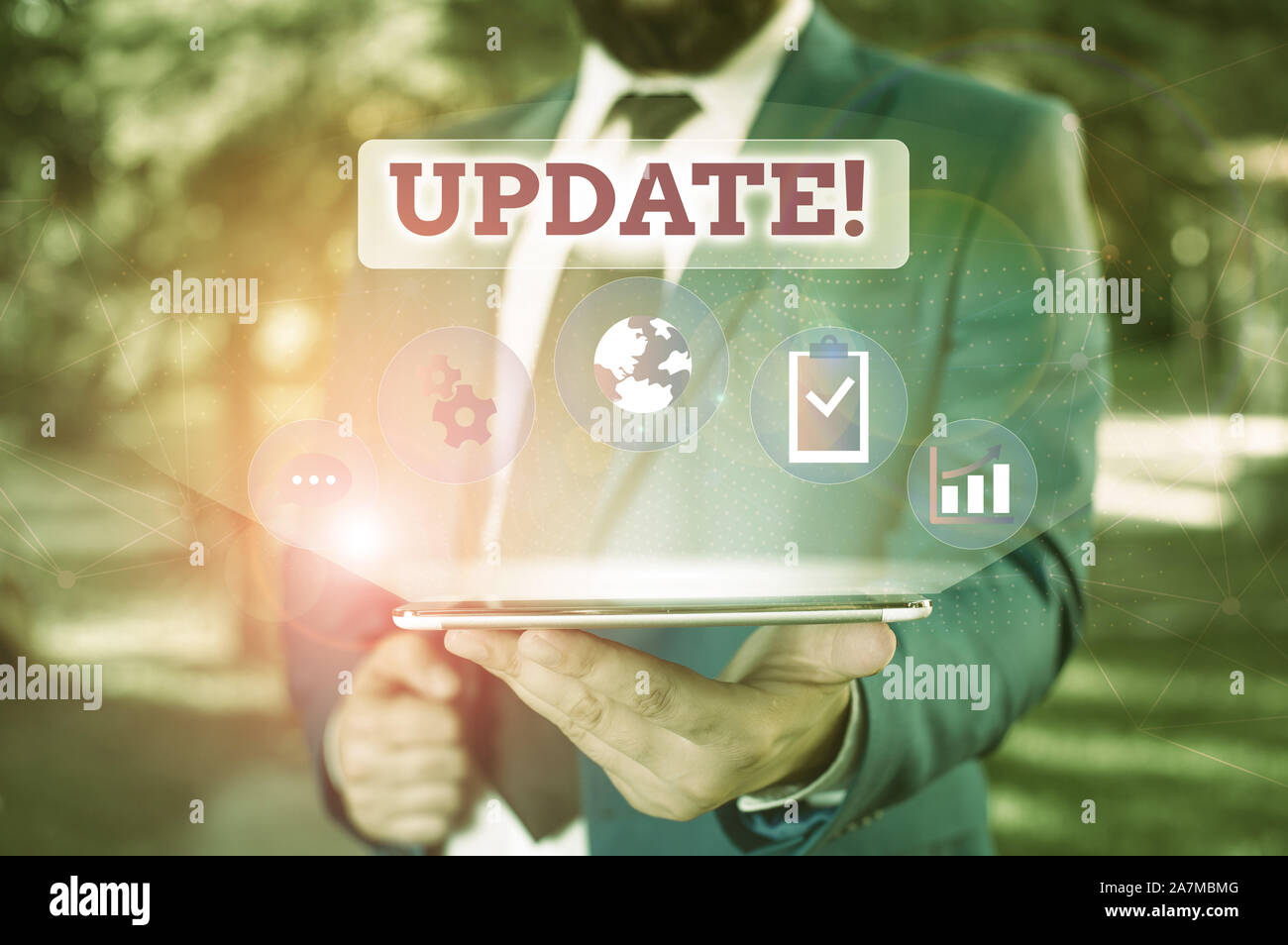 Writing note showing UPDATE. Business concept for make something more modern or up to date like ...