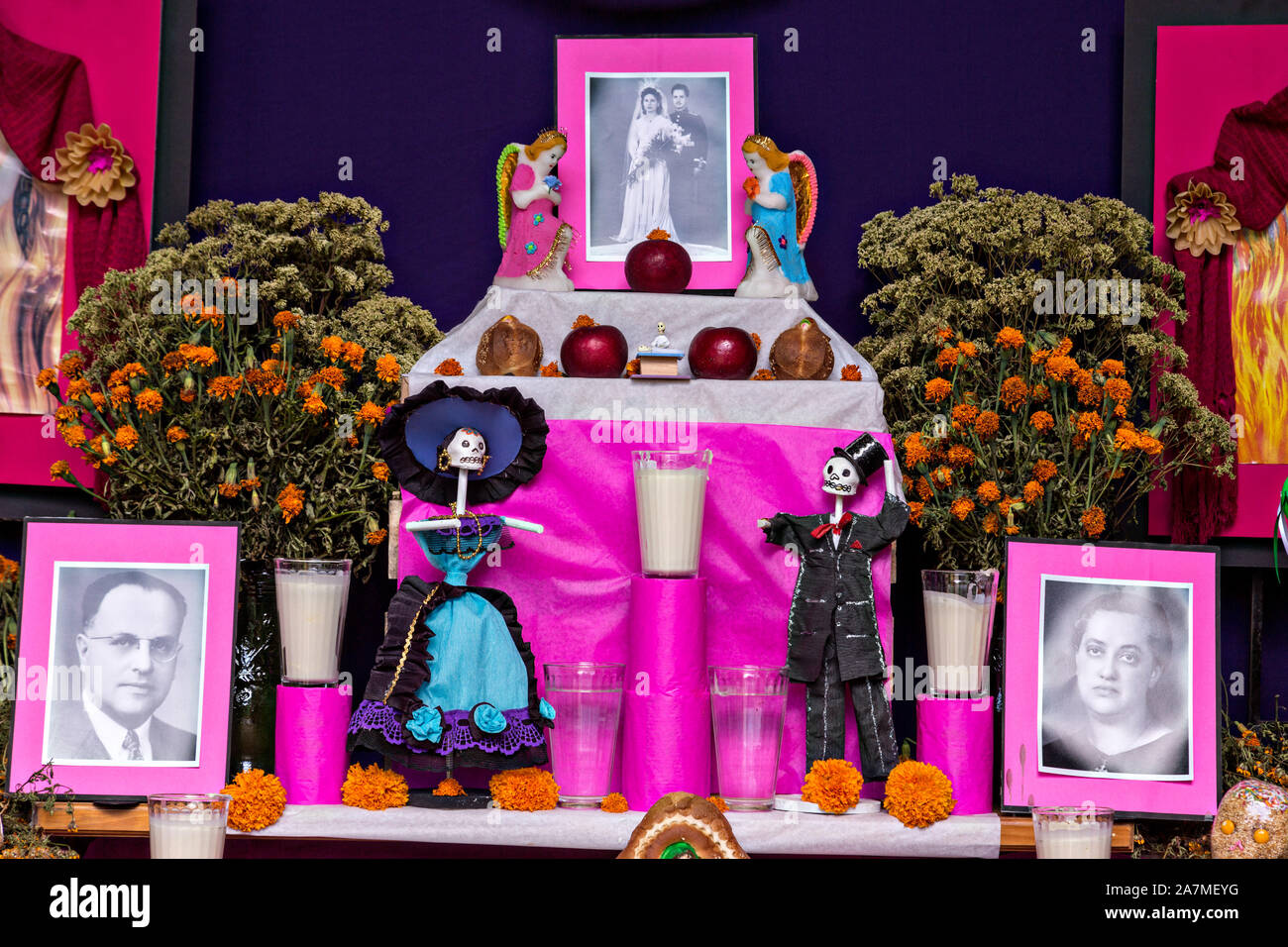 A altar or ofrendas set up to celebrate the Day of the Dead festival ...