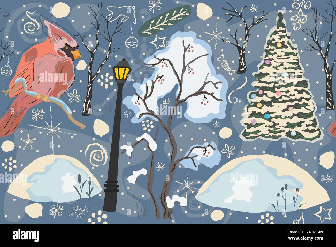 Cute Cardinal in Woodland/Forest. Merry Christmas/Winter Collection ...