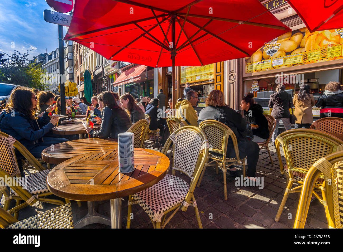 Belgian "frites" (chips) fast-food restaurants, Rue de la Madeleine ...