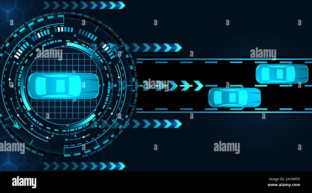 Racing on a graphic monitor. Car service. GUI Diagnostics. Top view of ...