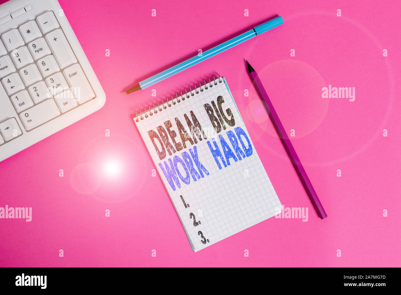 Conceptual hand writing showing Dream Big Work Hard. Concept meaning ...