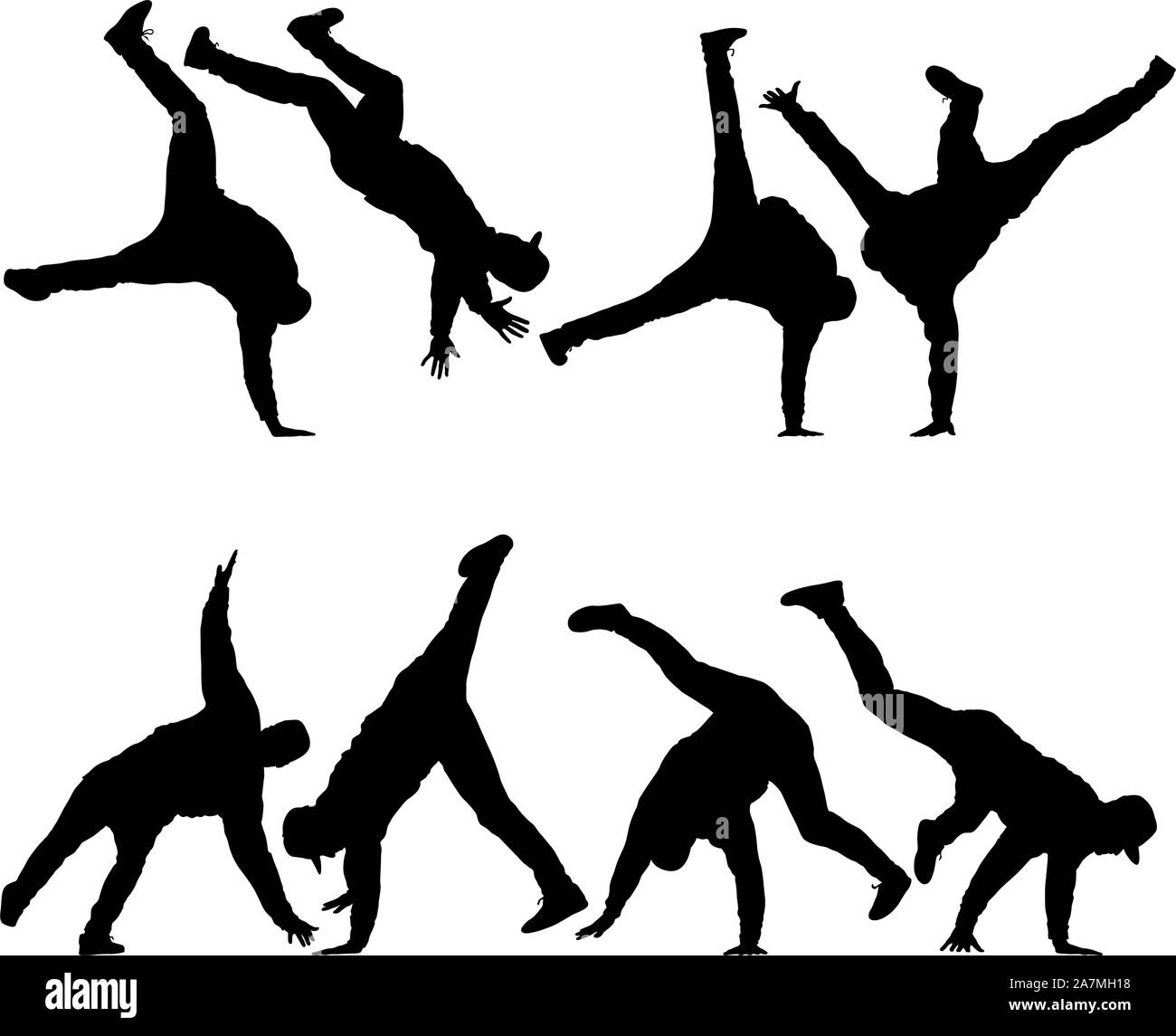 Black set Silhouettes breakdancer on a white background Stock Vector ...