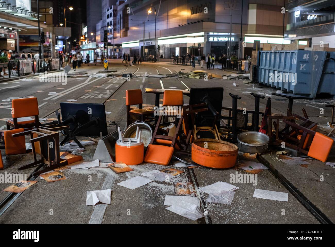 Barricade of tables and chairs hi-res stock photography and images - Alamy