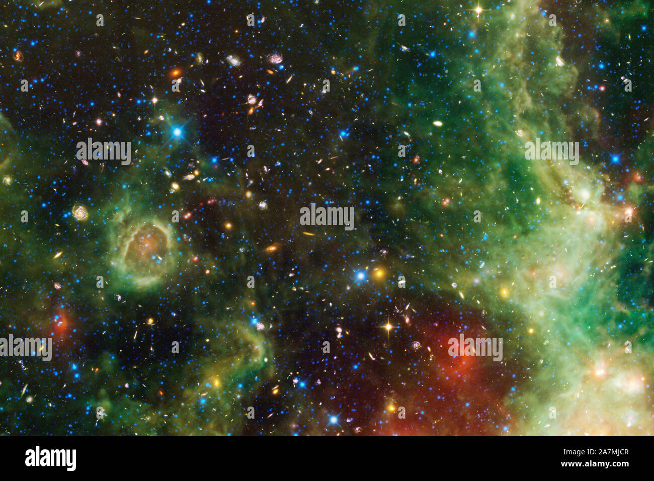 Universe scene with planets, stars and galaxies in outer space ...