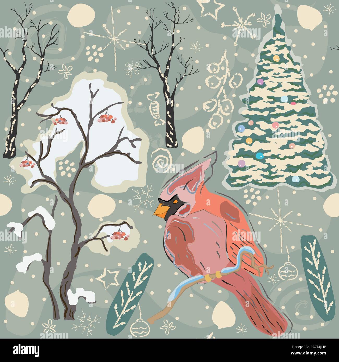 Cute Cardinal in Woodland/Forest. Merry Christmas/Winter Collection ...