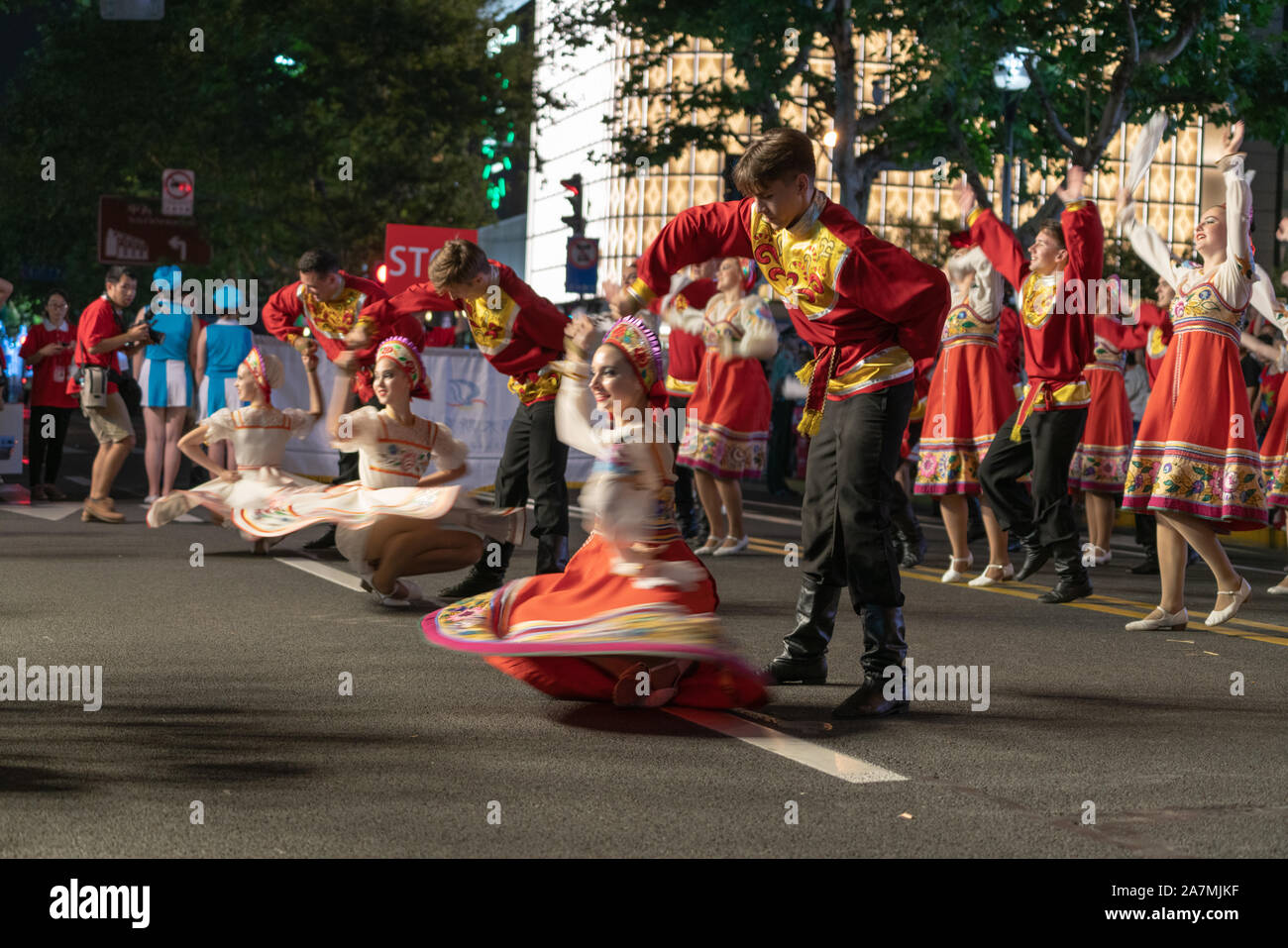 Performers dance and play the instruments during the fancy parade of ...