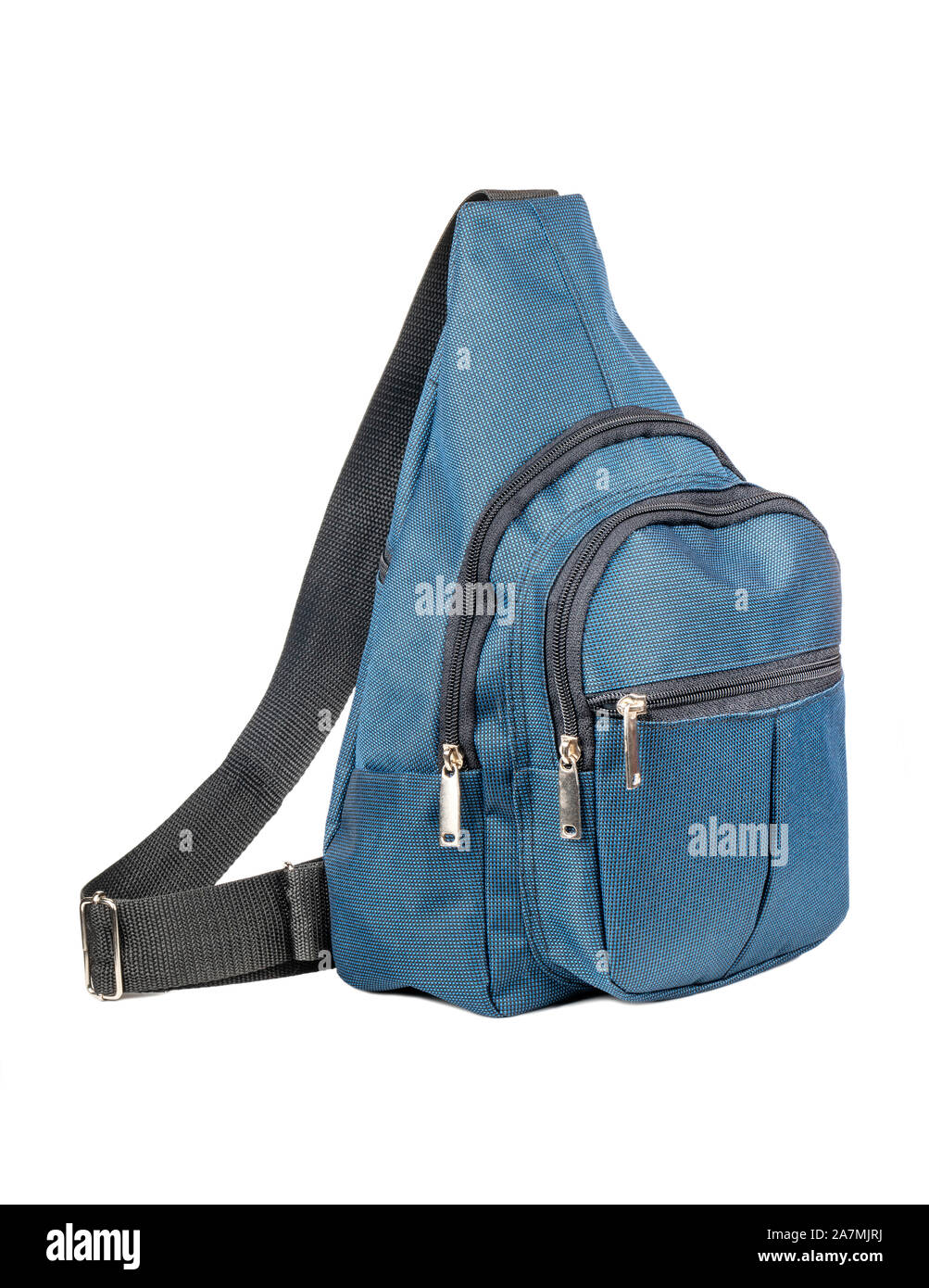 Small blue backpack isolated on white background Stock Photo - Alamy