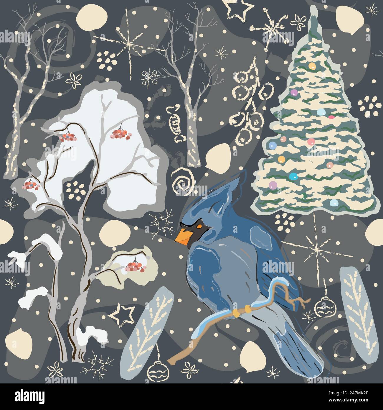 Cute Cardinal in Woodland/Forest. Merry Christmas/Winter Collection ...