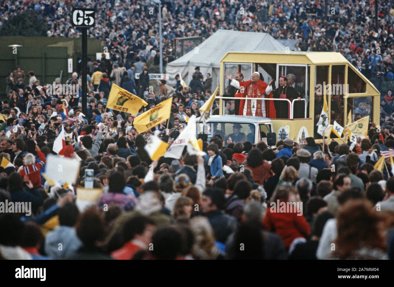 Pope John Paul II's visit to Ireland using the popemobile , 1979 Stock ...