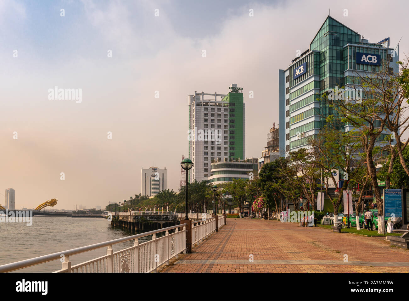 Da Nang, Vietnam - March 10, 2019: Brown boardwalk along Han River and ...