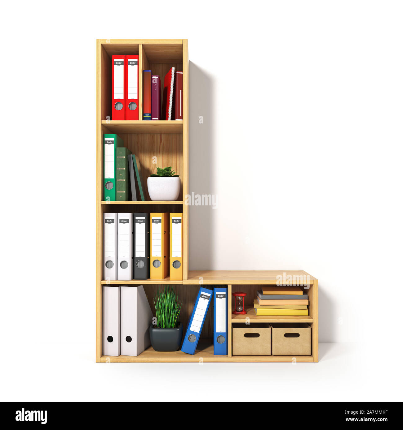 Letter L. Alphabet in the form of shelves with file folder, binders and ...