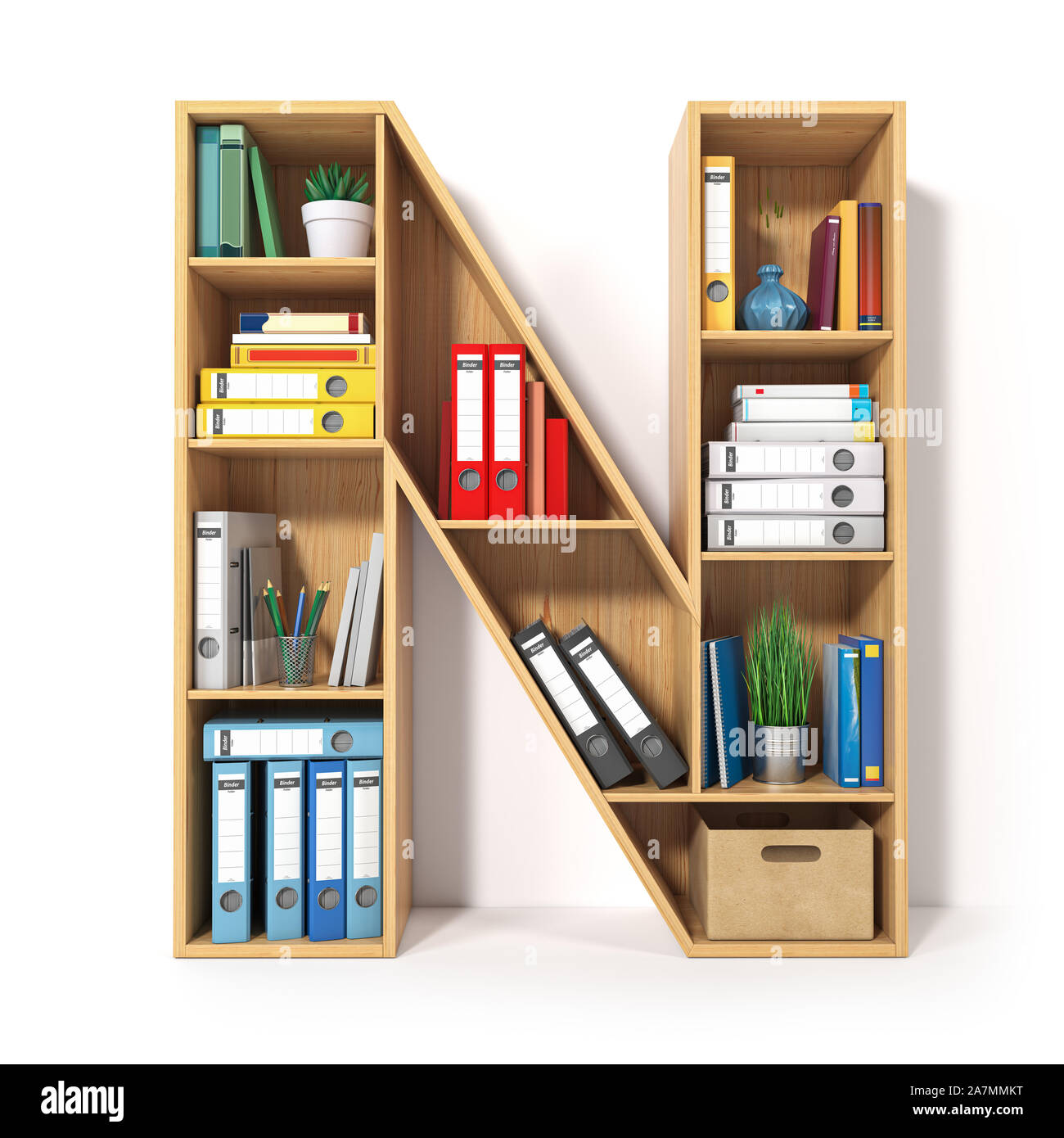 Letter N. Alphabet in the form of shelves with file folder, binders and ...