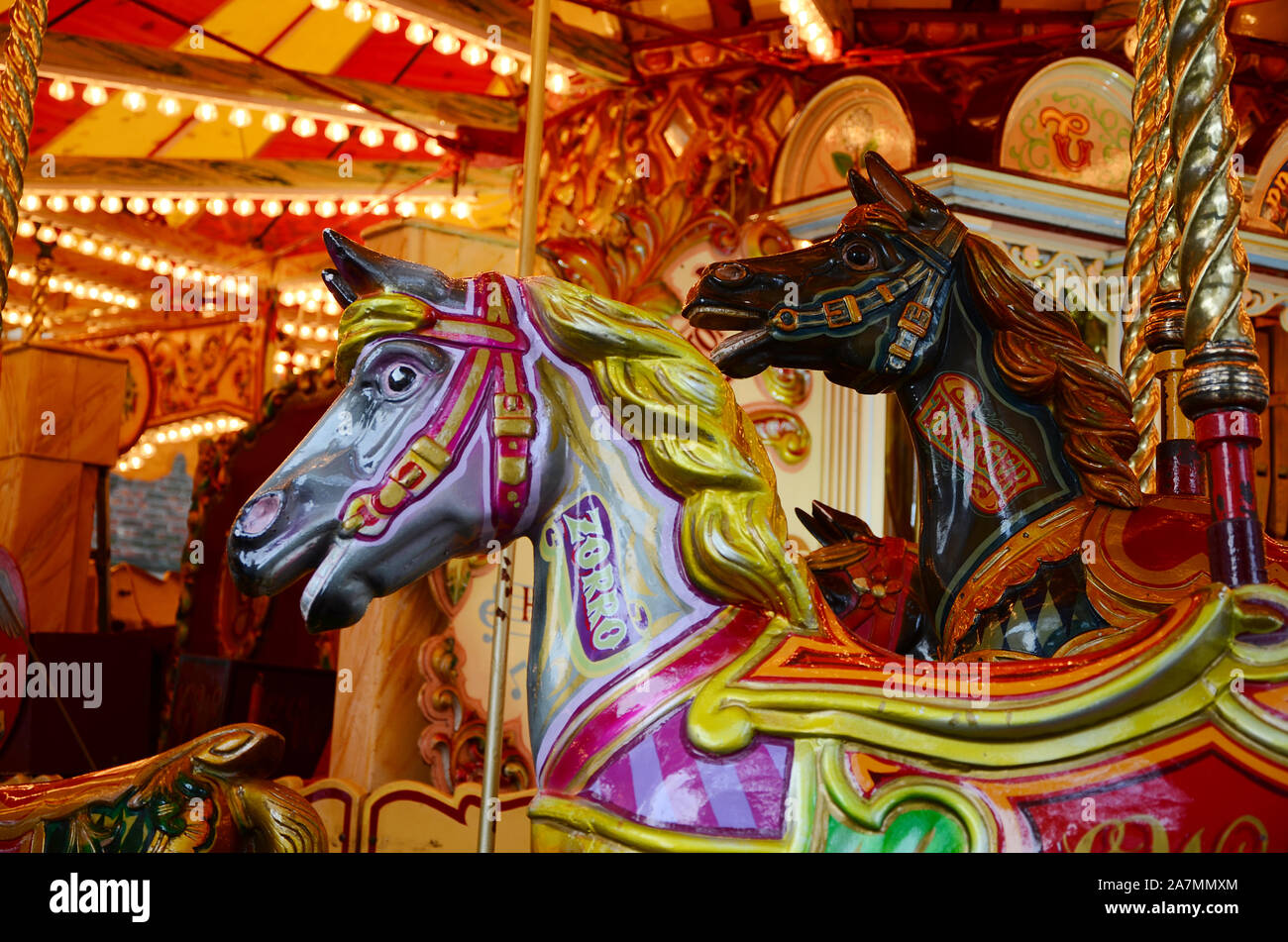 victorian carrousel ride, Vintage fairground roundabout ride Stock ...