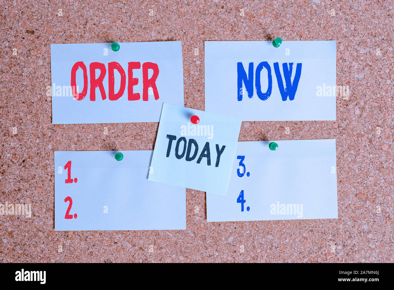 Text sign showing Order Now. Business photo text the activity of asking ...
