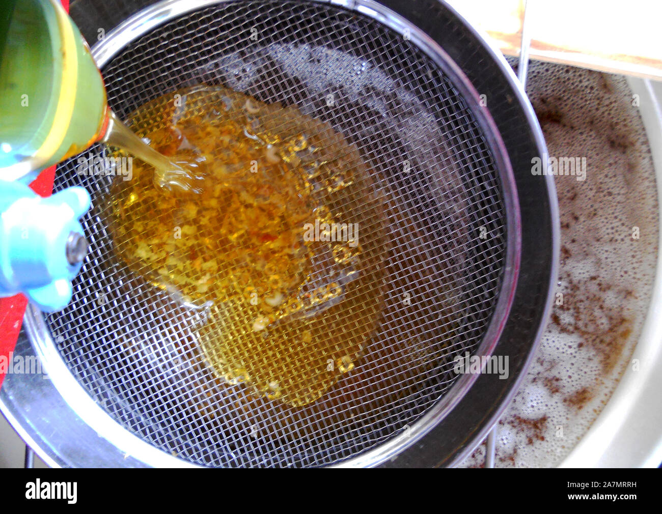 Background texture, dropping drops of sweet honey, nectar in mead ...