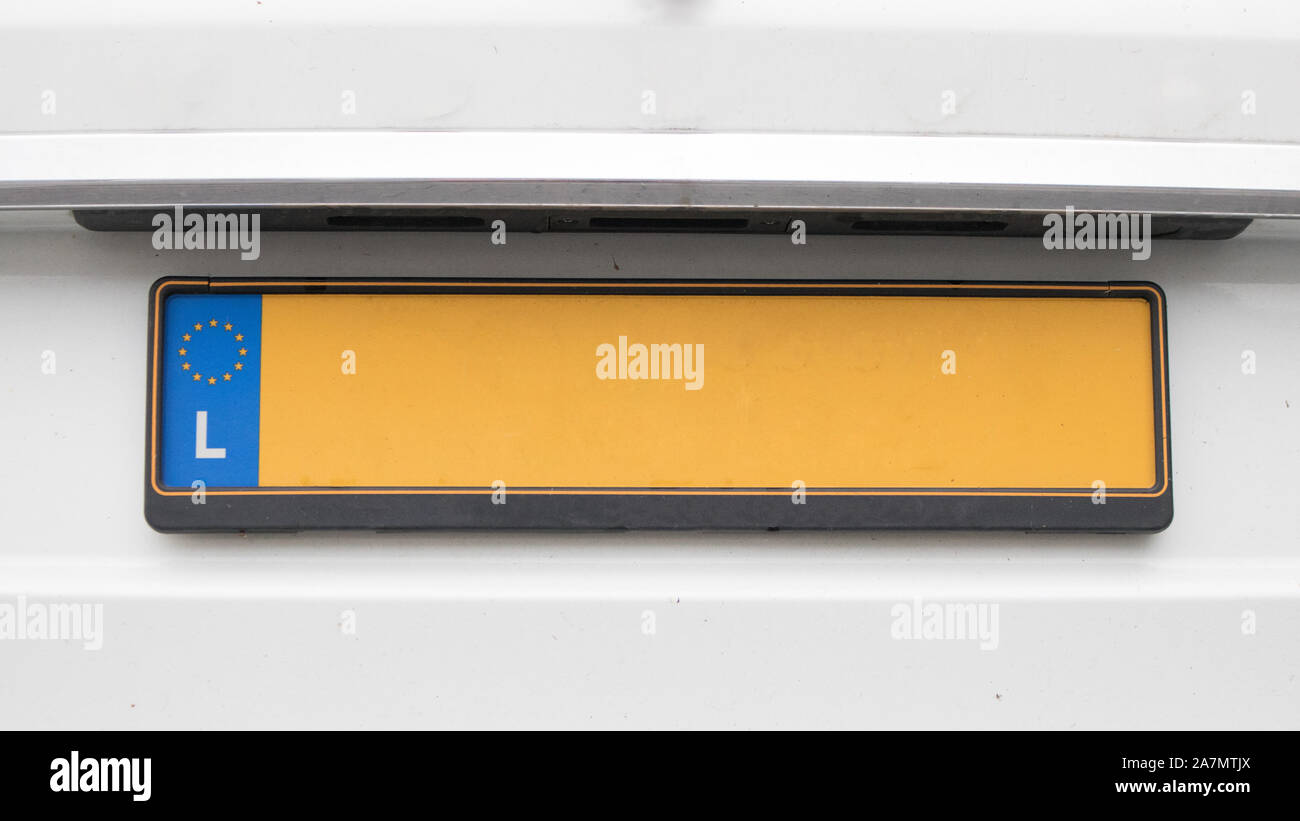 Empty License plate on the back of a car with Luxembourg plating Stock ...