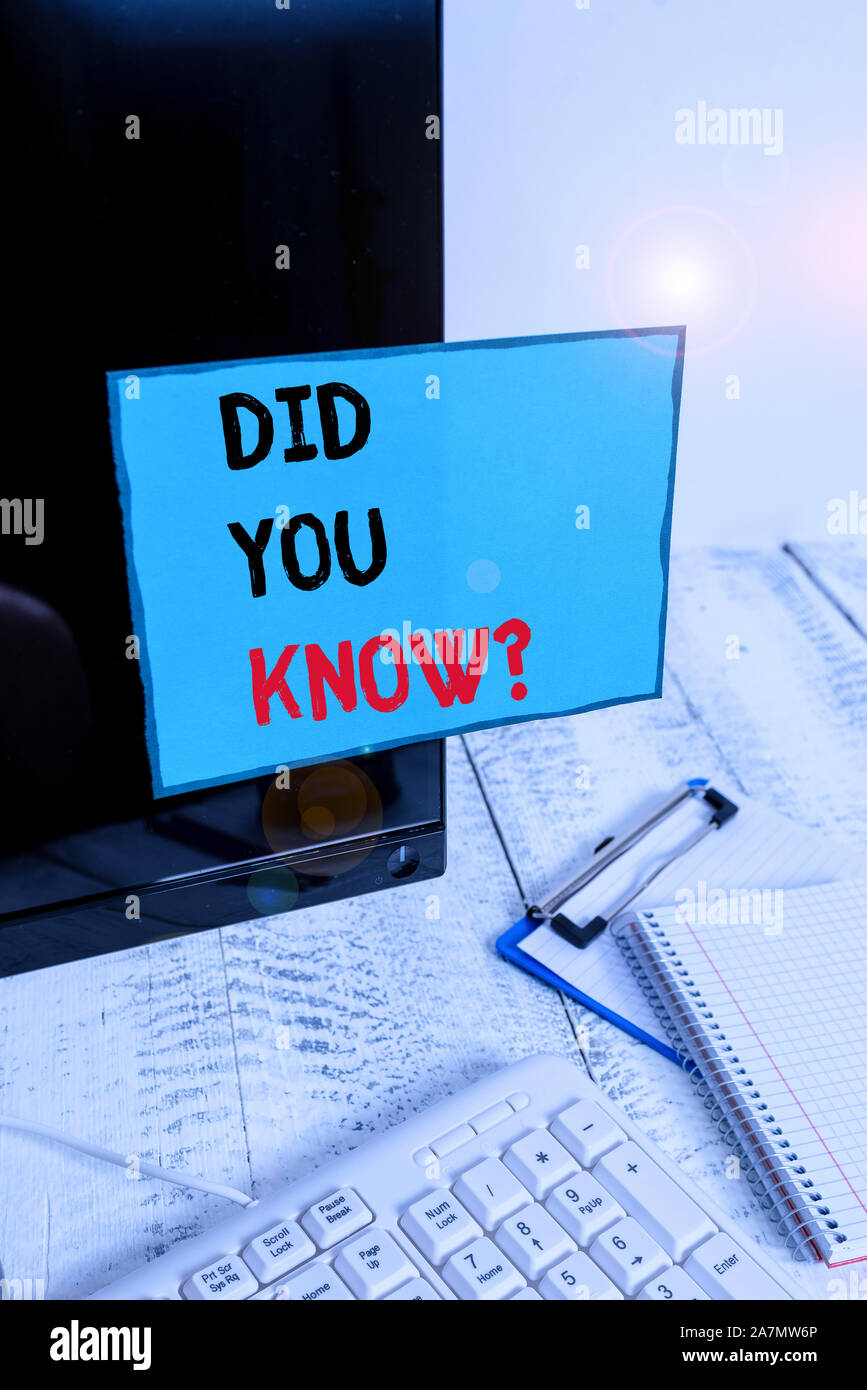 Writing note showing Did You Know Question. Business concept for Fun ...