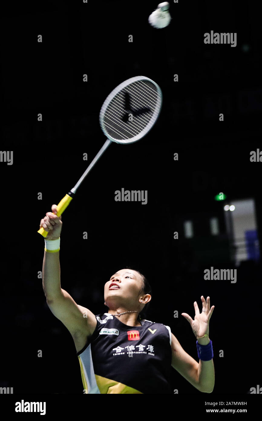 Dai Ziying of China serves the ball at the semifinal of women's single ...