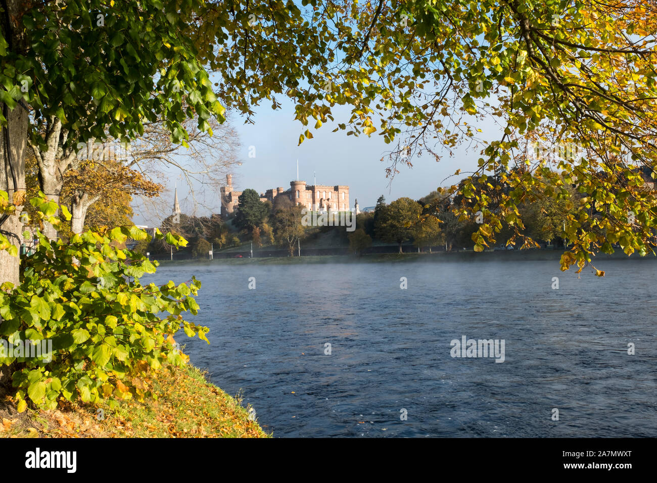 A view of Inverness Castle from the banks of the River Ness, Inverness ...