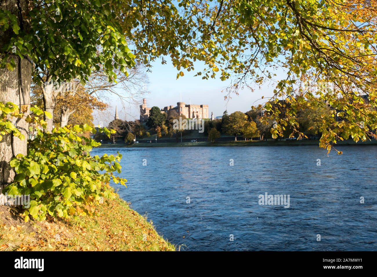 A view of Inverness Castle from the banks of the River Ness, Inverness ...