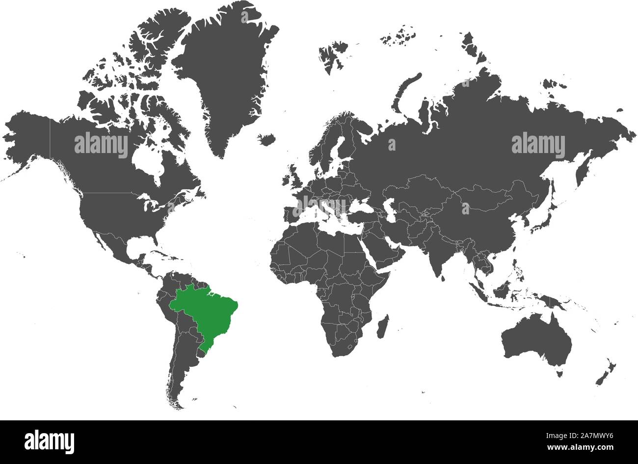 Brazil country marked green on world map vector illustration Stock ...