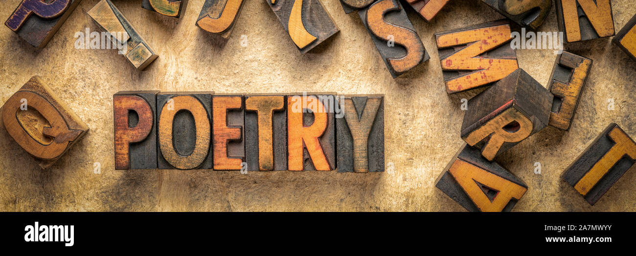 poetry word abstract - text in vintage letterpress wood type printing ...