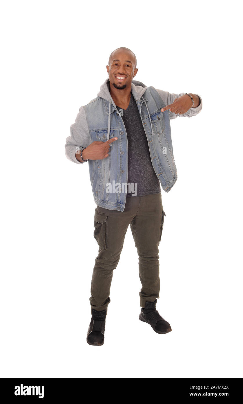 Excited afro american man pointing Cut Out Stock Images & Pictures - Alamy