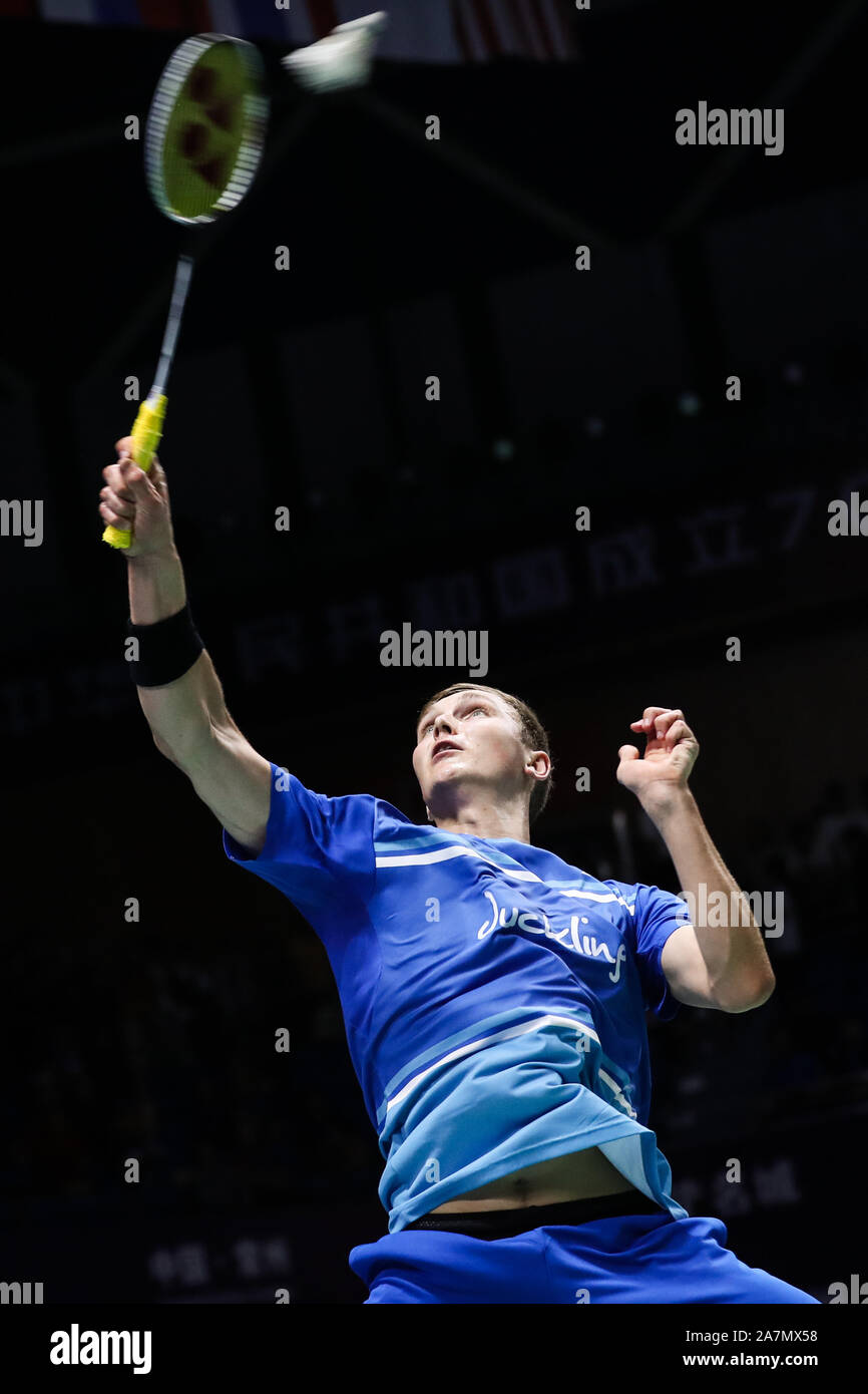 Danish professional badminton player Viktor Axelsen competes against ...