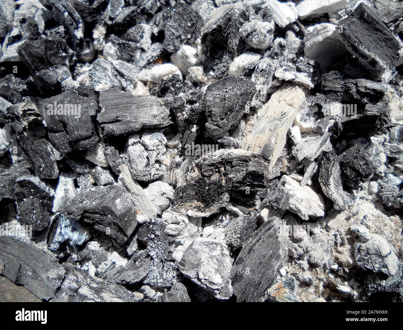 Beautiful red flame from slice wood, dark grey black coals inside metal ...
