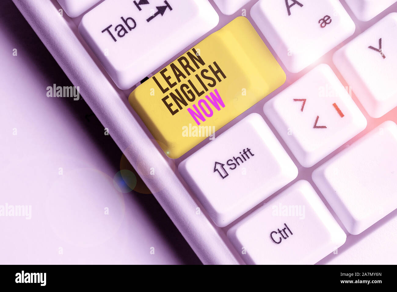 Writing note showing Learn English Now. Business concept for gain or ...