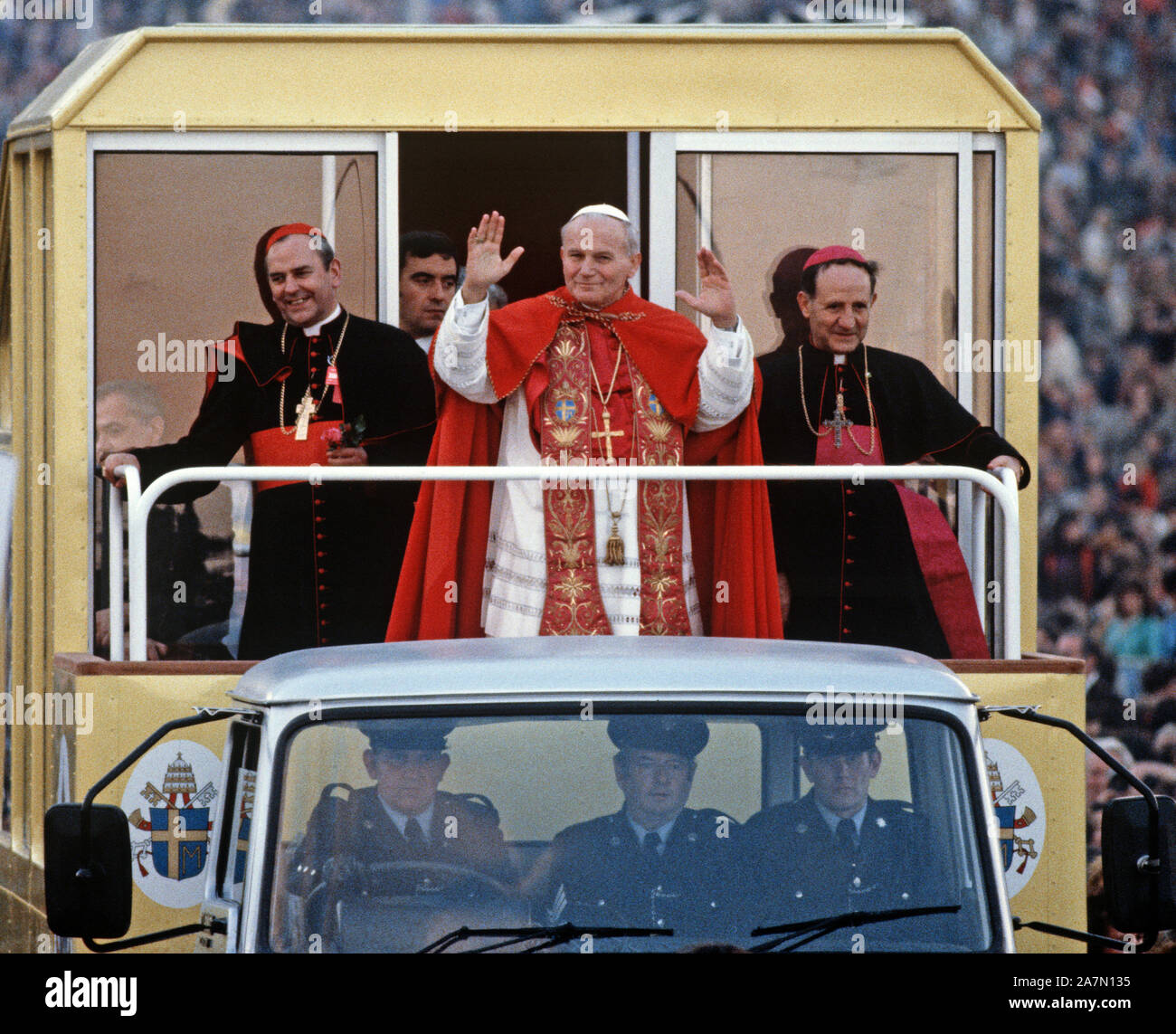 Pope John Paul II's visit to Ireland using the popemobile , 1979 Stock ...
