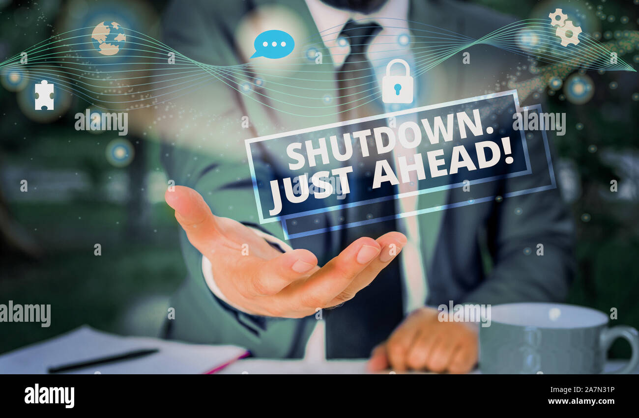 Handwriting text Shutdown Just Ahead. Conceptual photo closing factory ...