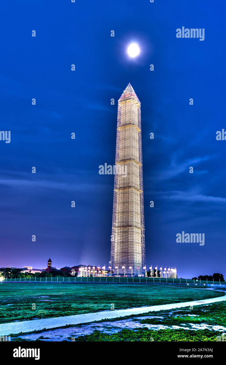 The iconic Washington Monument at night, one of the mail landmarks in ...