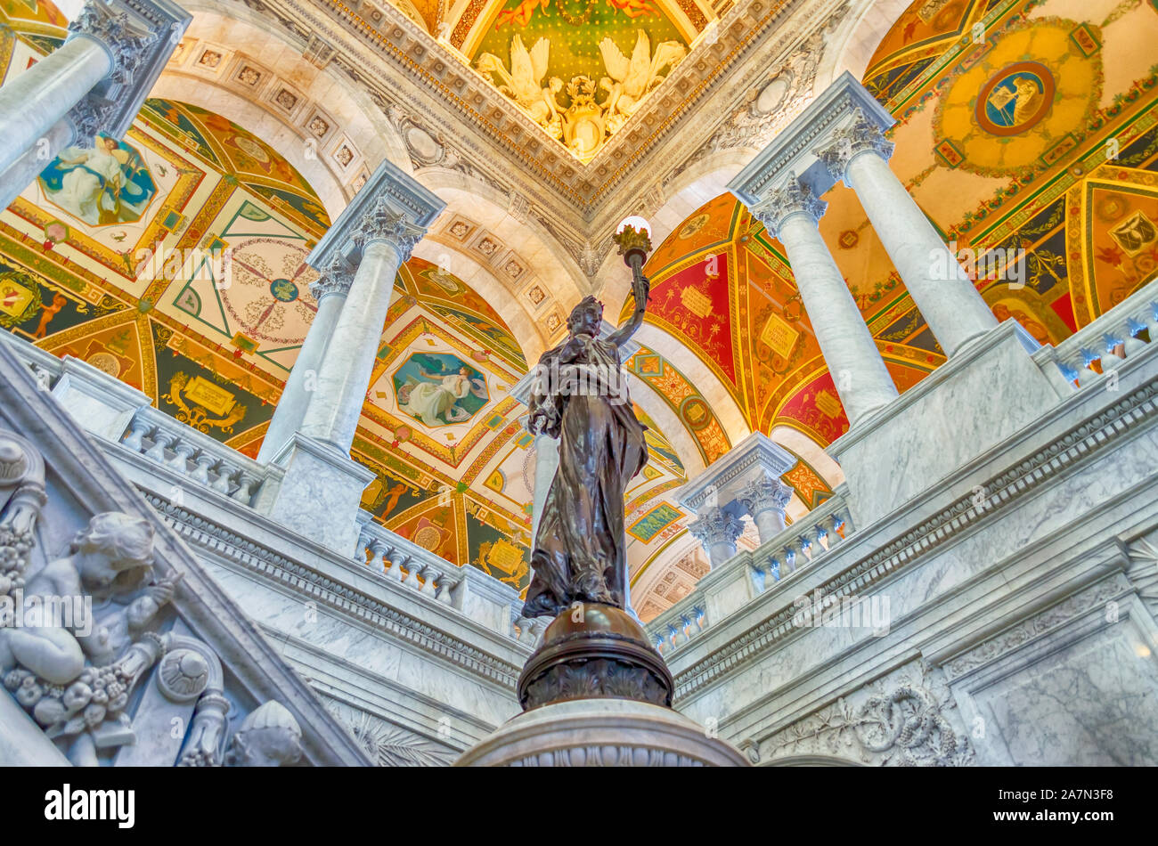 Main Hall inside the scenic Library of Congress, Washington DC, USA ...