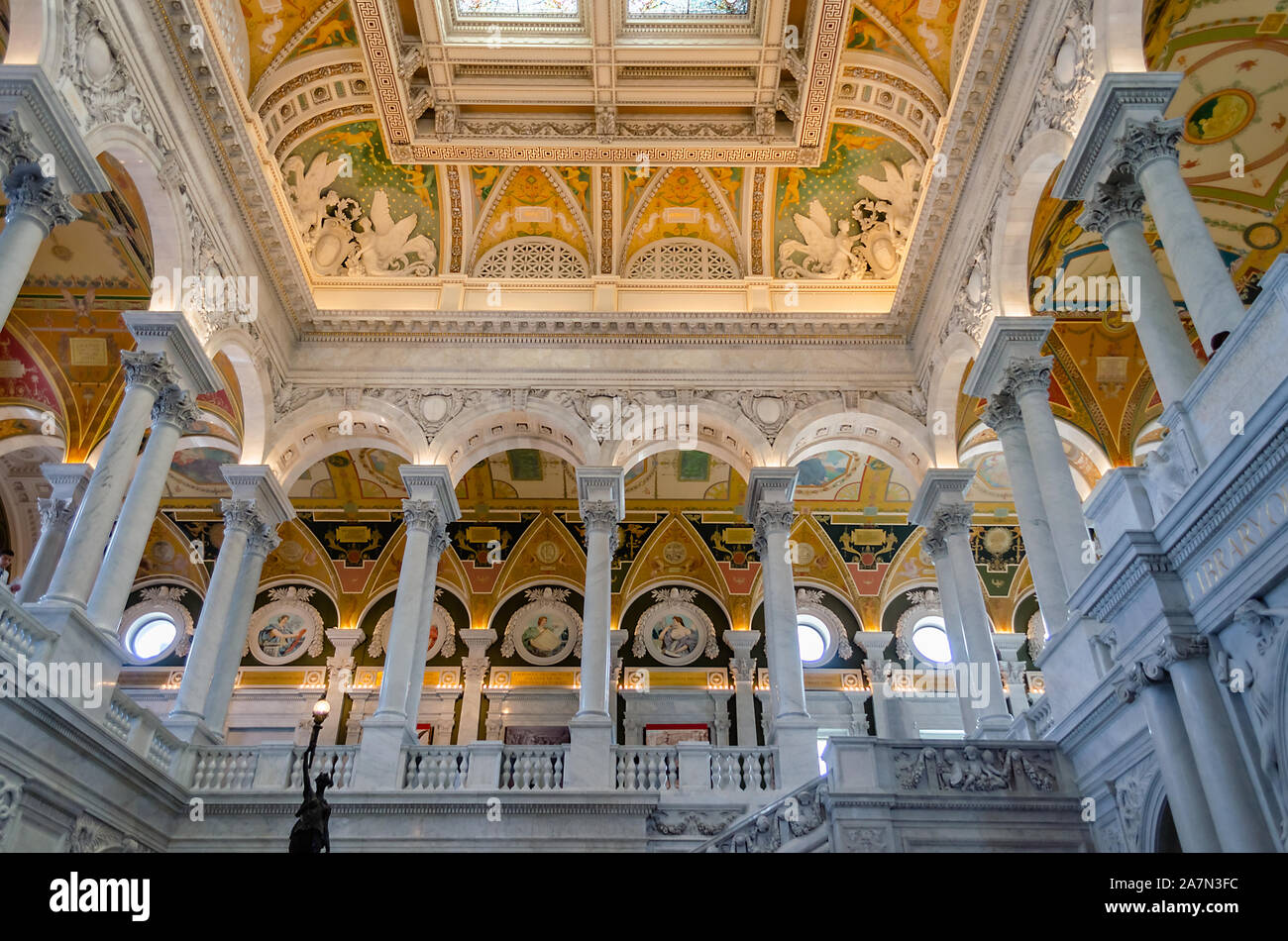 Main Hall inside the scenic Library of Congress, Washington DC, USA ...