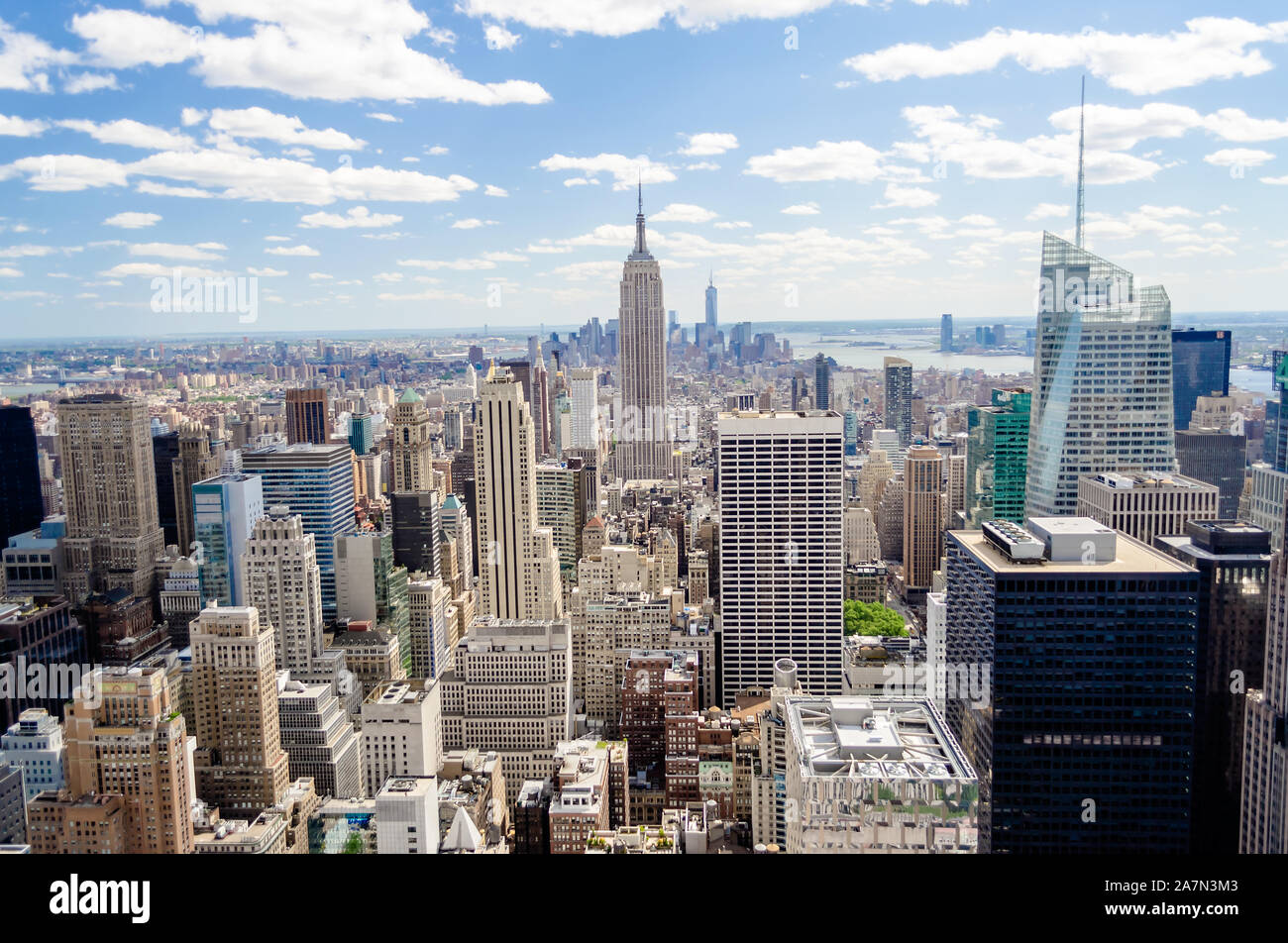 Aerial panoramic view of the New York City skyline from Midtown ...