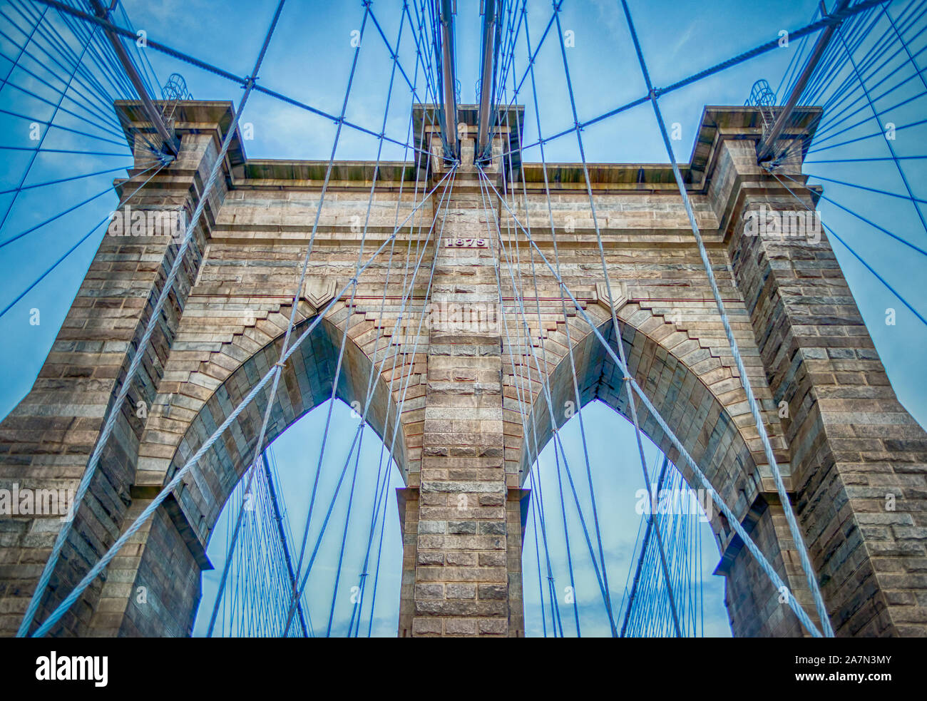 The iconic Brooklyn Bridge, one of the major landmarks in New York City ...